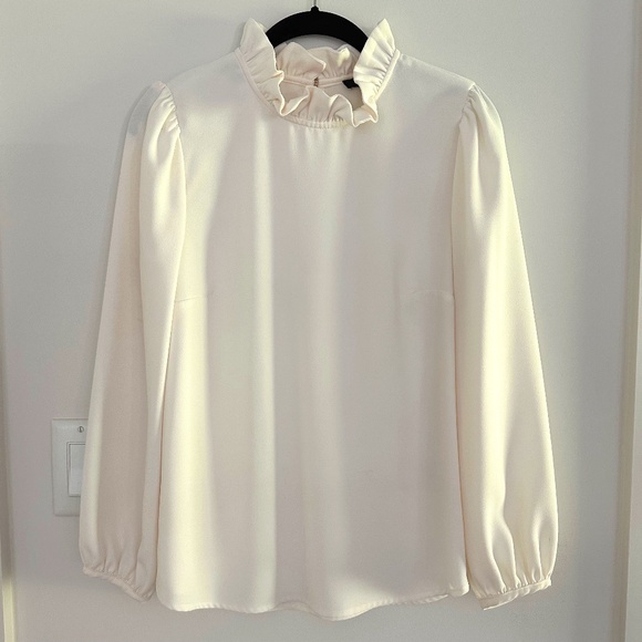 J. Crew | Tops | J Crew Ivory Ruffle Neck Crepe Blouse | Poshmark